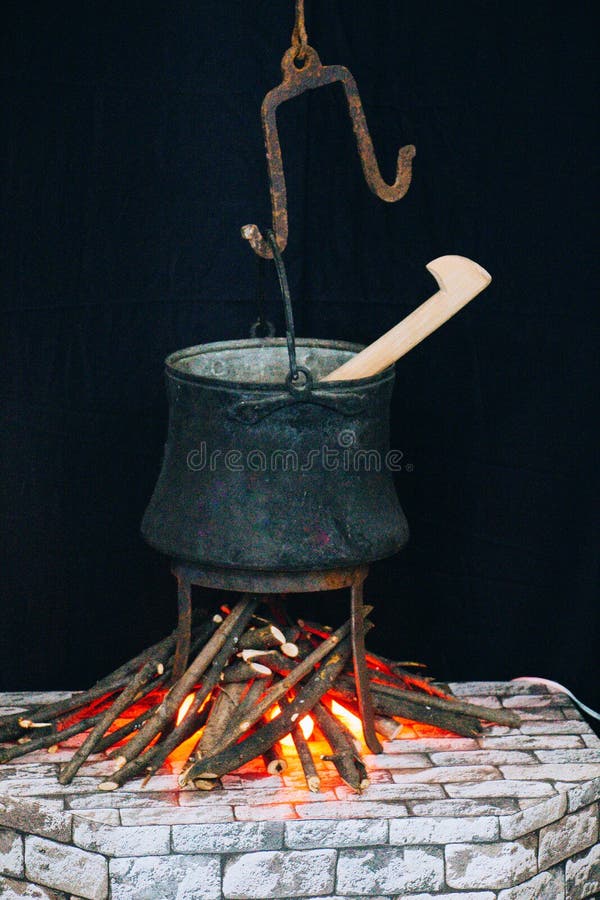 Retro Style Old Metal Cauldron for Cooking Stock Image - Image of ...