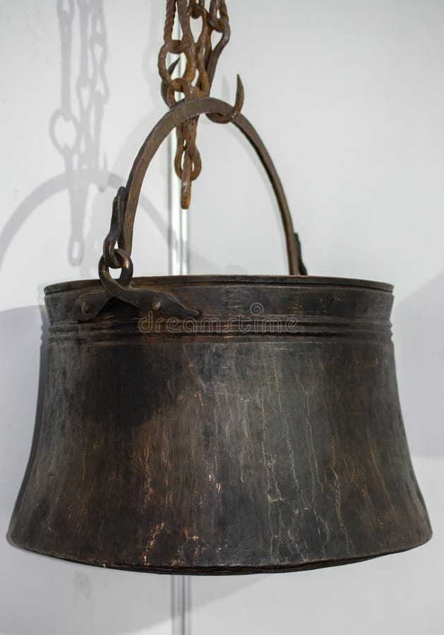 Retro Style Old Metal Cauldron for Cooking Stock Image - Image of ...