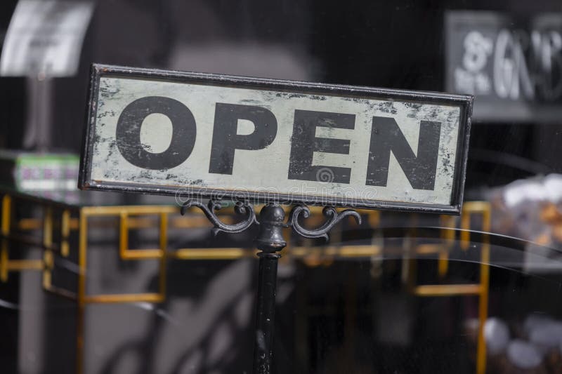 Retro Style OPEN Sign on Cast Iron Pole Stock Photo - Image of notice ...