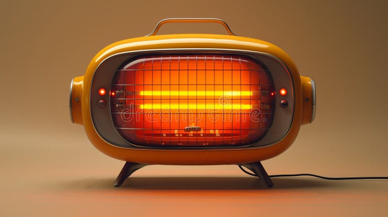 A Retro Style Orange Electric Heater with Glowing Heating Elements Set ...