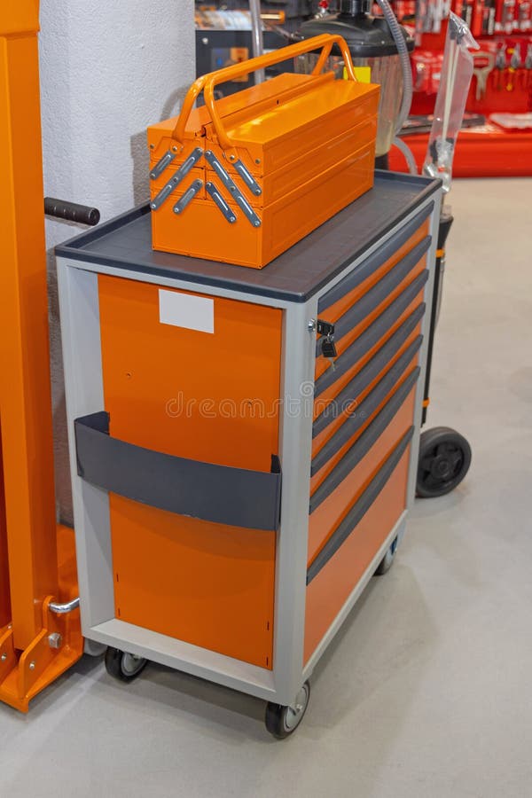 Orange Toolbox Chest stock image. Image of garage, handles - 247574359