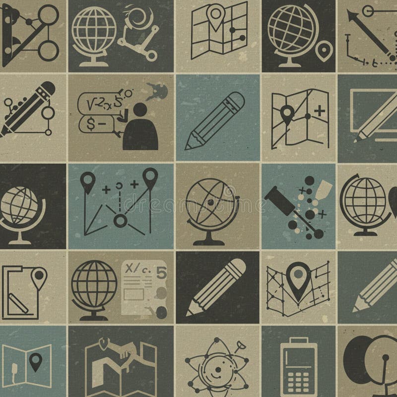 Retro-style Pattern Featuring Educational and Scientific Icons ...