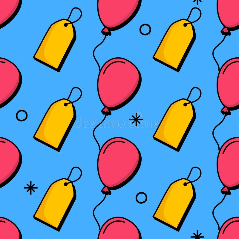 Retro Style Pattern Tags and Balloons on a Blue Background Shopping Concept Vector Illustration ...