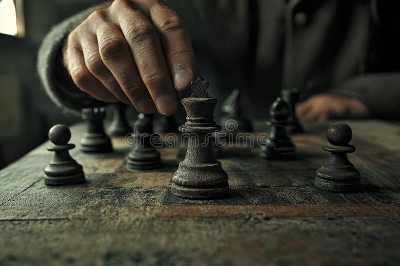Retro-style Picture of a Chess Player Moving His Queen Piece on the ...