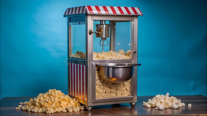 Retro Style Popcorn Machine Filled with Fluffy Yellow Popcorn Stock ...