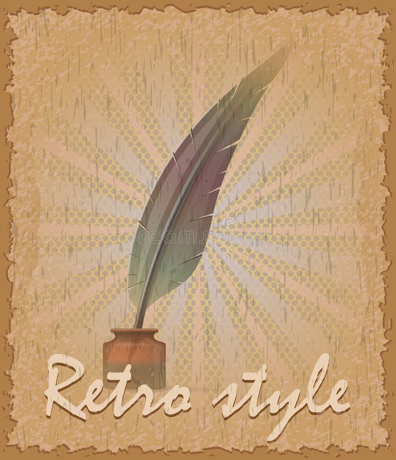 Retro Style Poster Old Feather and Inkwell Vector Illustration Stock ...