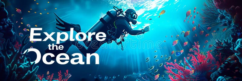 Retro-style Poster with a Scuba Diver and Explore the Ocean Stock Image ...