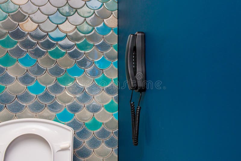 Retro Style Push-button Phone on Blue Wall Stock Photo - Image of ...