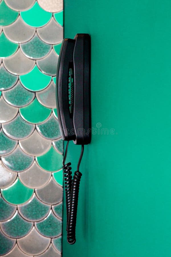 Retro Style Push-button Phone on Blue Wall Stock Photo - Image of ...