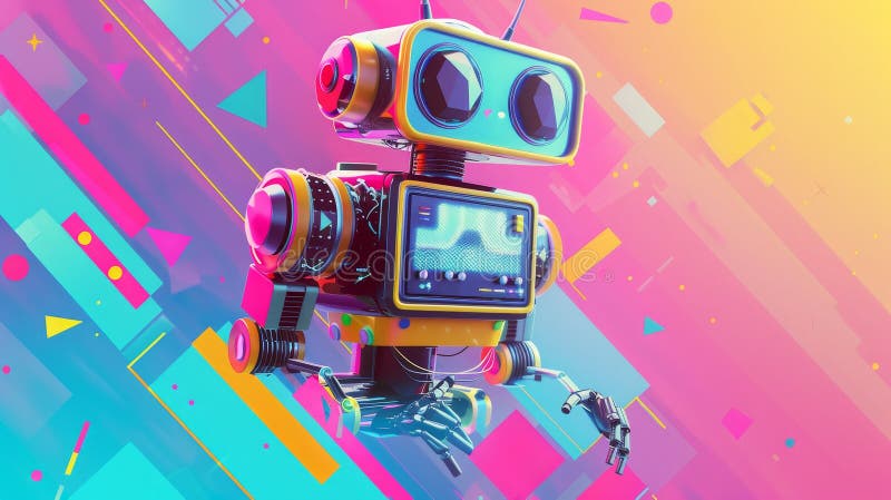 A Retrostyle Robot with a Television Screen for a Head Standing in a ...