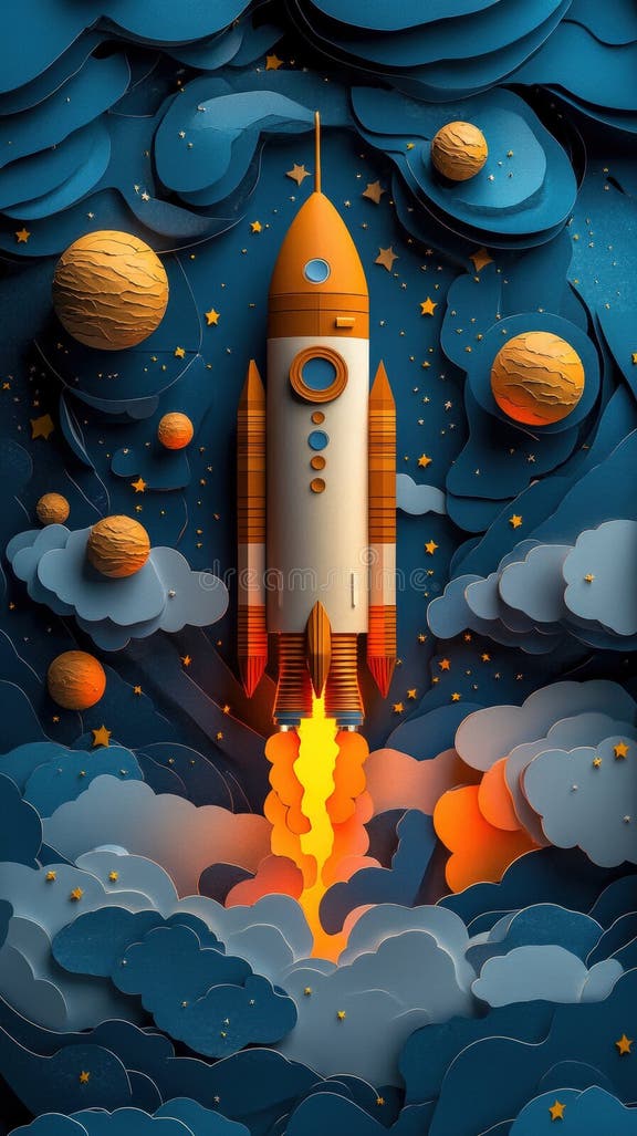 Retro-style Rocket Launch Illustration in Deep Space Setting Stock ...