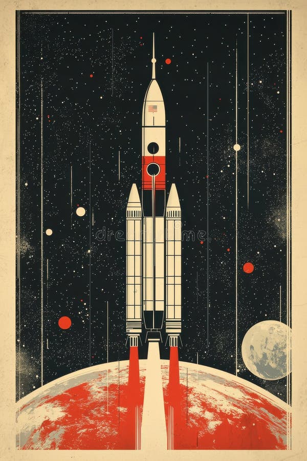 Retro-style Rocket Launch Poster with Cosmic Background Stock Photo ...