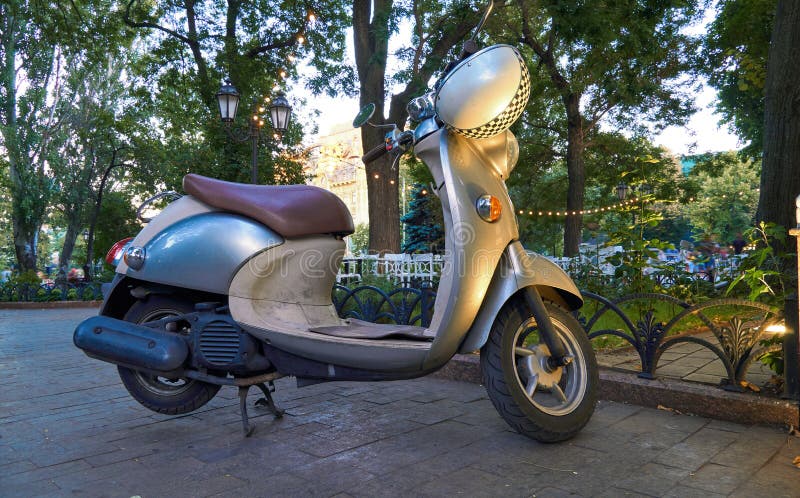 Retro Style Scooter at City Street Stock Photo - Image of white, gray ...