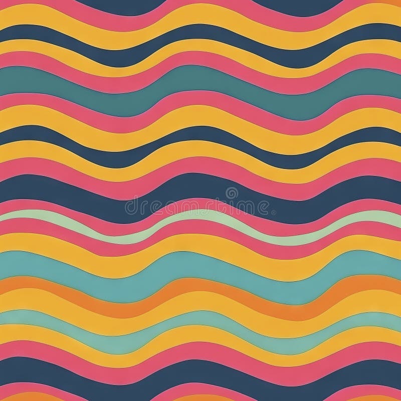 Retro-style Seamless Pattern Featuring Wavy Stripes. Vibrant Colored ...