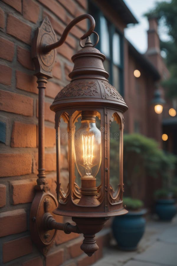 Retro Style Street Lamp on the Wall of the House, Illustration Stock ...