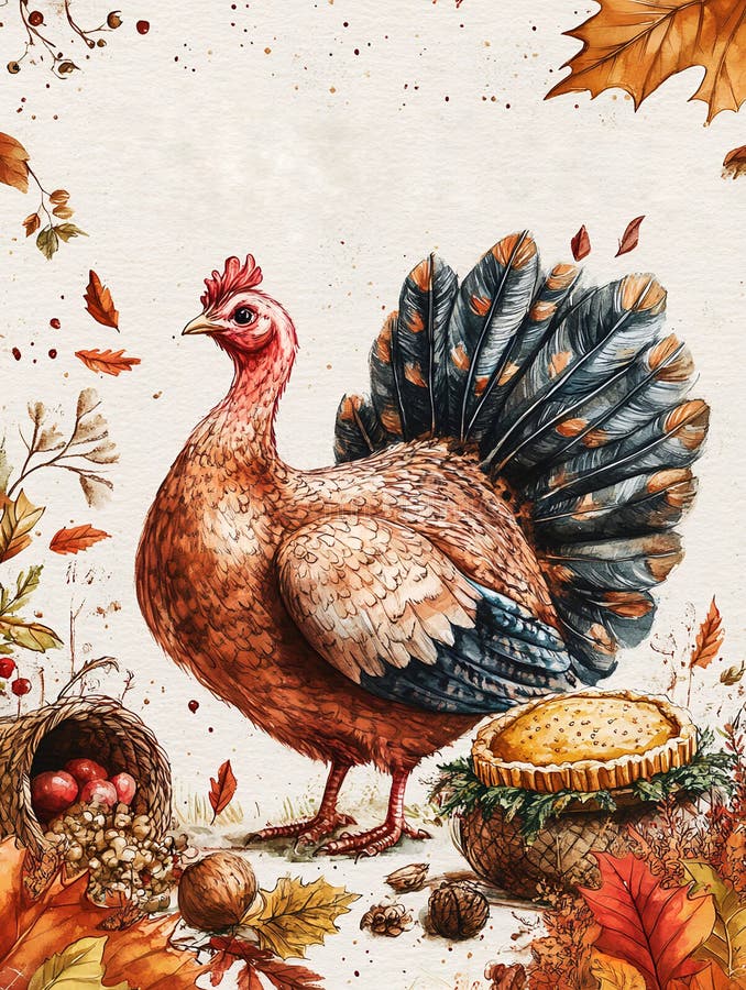 Retro Style Thanksgiving Card with a Beautiful Turkey Stock ...
