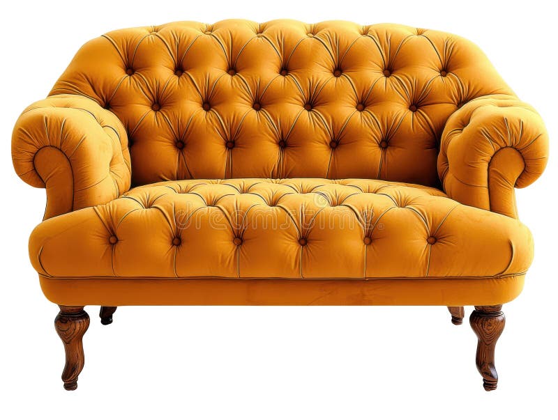 Retro Style Tufted Sofa in Mustard Yellow with Elegant Design Stock ...