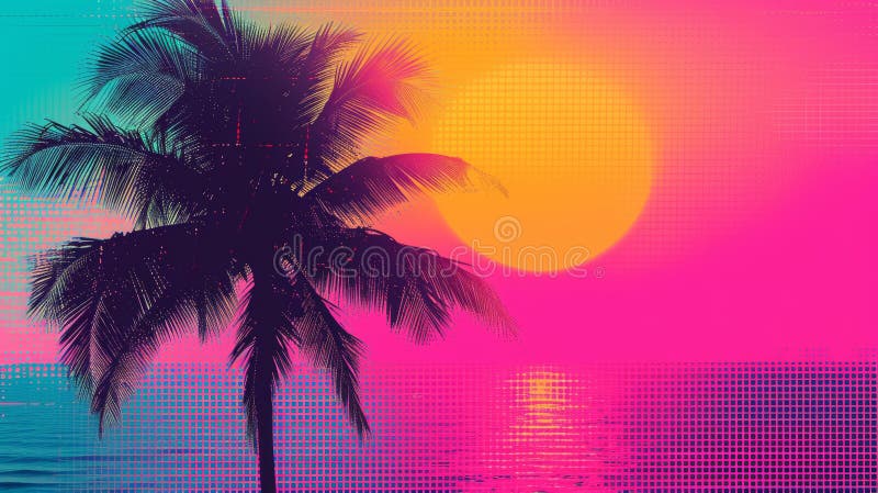 Retro Style Vaporwave Palm Tree at Sunset Stock Image - Image of ...