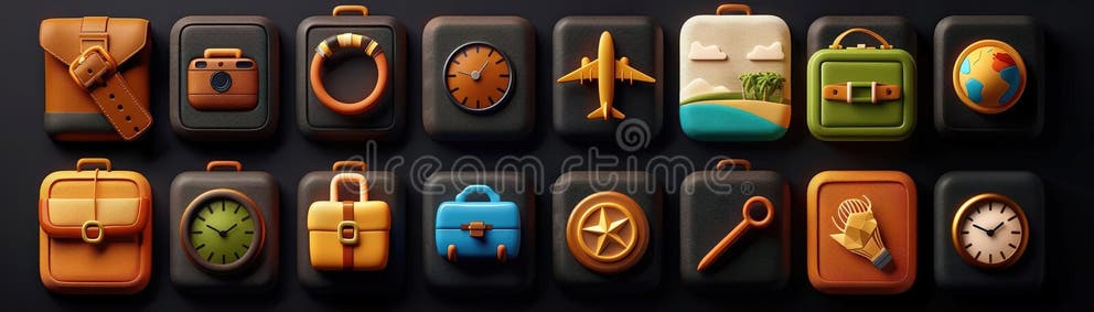 Retrostyle Vector Travel App Icon Set Stock Illustration - Illustration ...