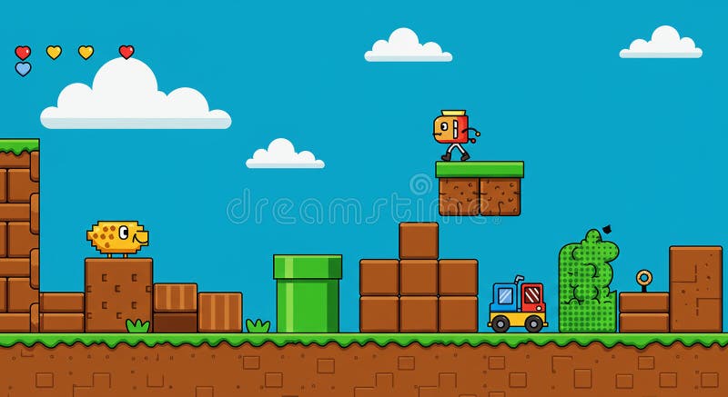 Retro-style Video Game Scene Featuring a Pixelated Character on a ...