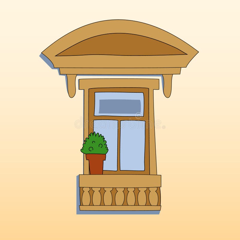 Retro Style Window Exterior with a Plant, Vector Stock Vector ...
