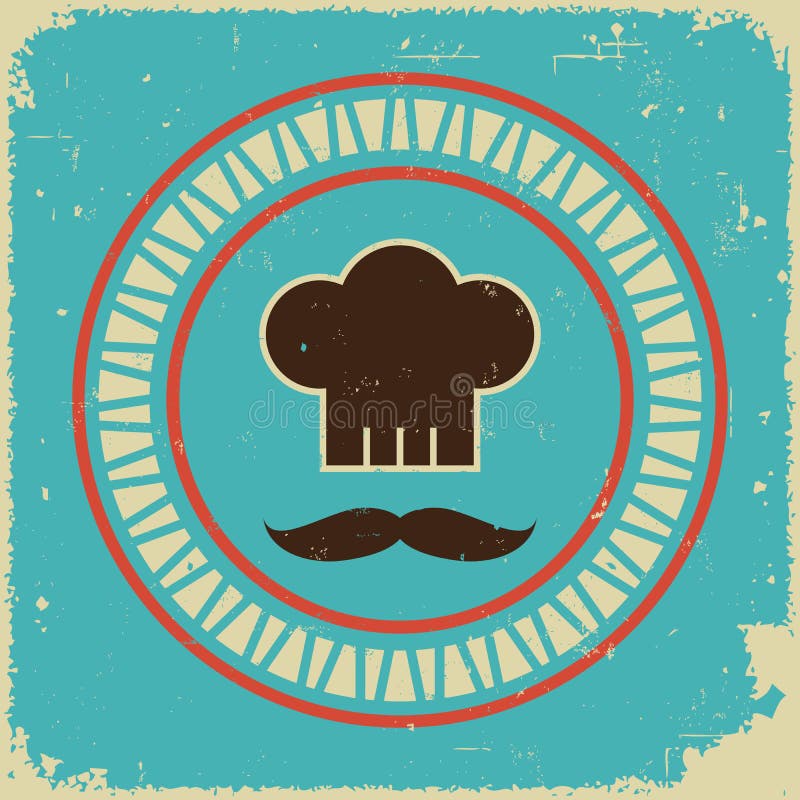 Retro Styled Chef S Hat with Mustache Stock Vector - Illustration of ...