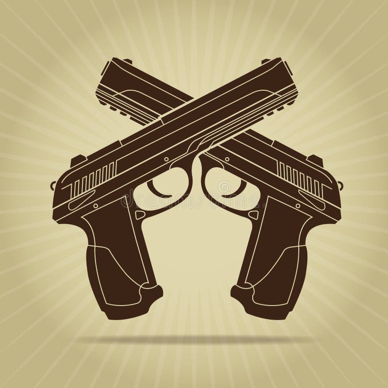 Retro Styled Crossed Pistols Silhouette Stock Vector - Illustration of ...