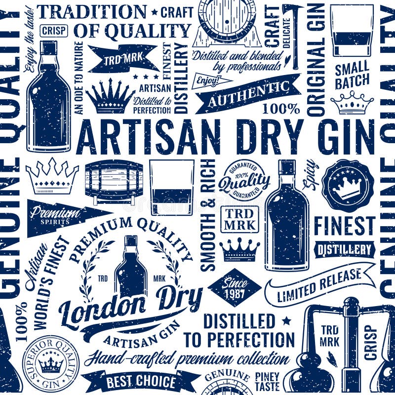 Vintage Aged Worn Gin Seamless Pattern Stock Illustrations – 2 Vintage ...