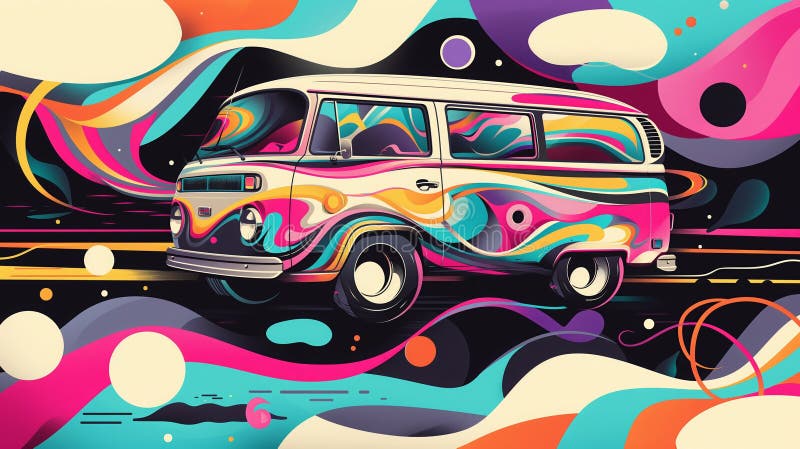 Retro-styled Colorful Van Psychedelic Background Swirling Patterns ...