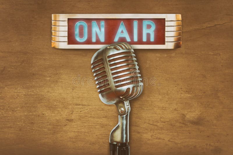 Authentic Vintage Microphone with on Air Illuminated Sign Stock Photo ...