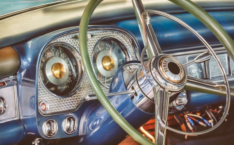 Car Interior of a Fifties American Classic Car with Automatic ...