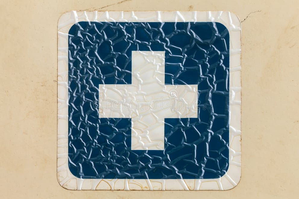 Retro Styled Image of a Cracked Blue Cross Label Stock Image - Image of ...