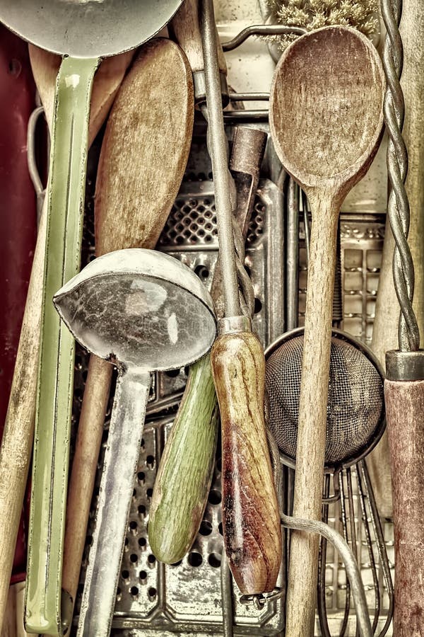 Retro Styled Image of Vintage Kitchen Utensils Stock Image - Image of ...