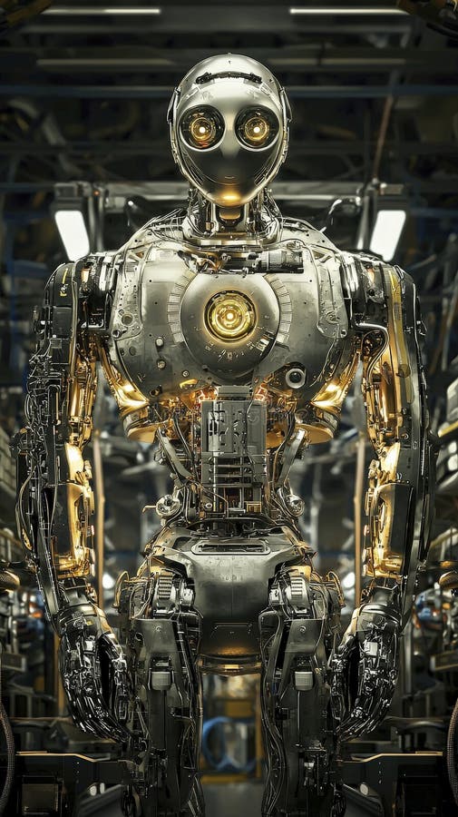 Retro Styled Mechanical Robot with Luminous Central Core Stock ...