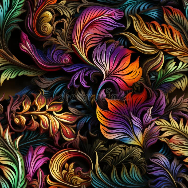 Rainbow Retro Feather Pattern with Dark Background Stock Image - Image ...