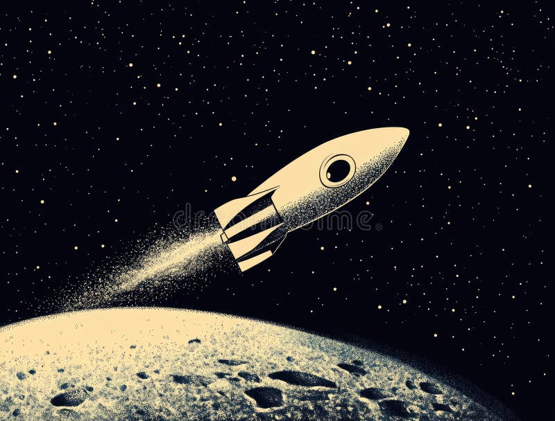 Retro Rocket Launching from Moon Surface into Space Stock Illustration ...