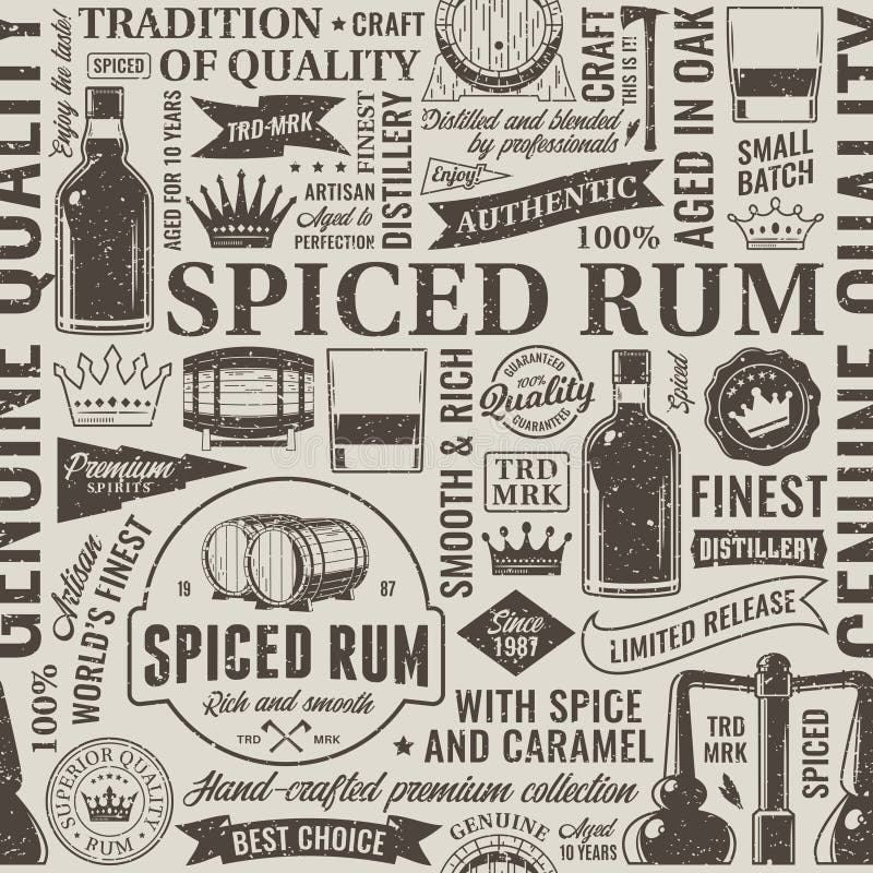 Retro Styled Rum Seamless Pattern or Background Stock Illustration ...