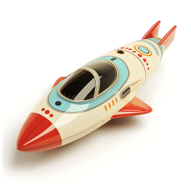 RetroStyled Toy Rocket Ship Isolated on White Background Stock ...