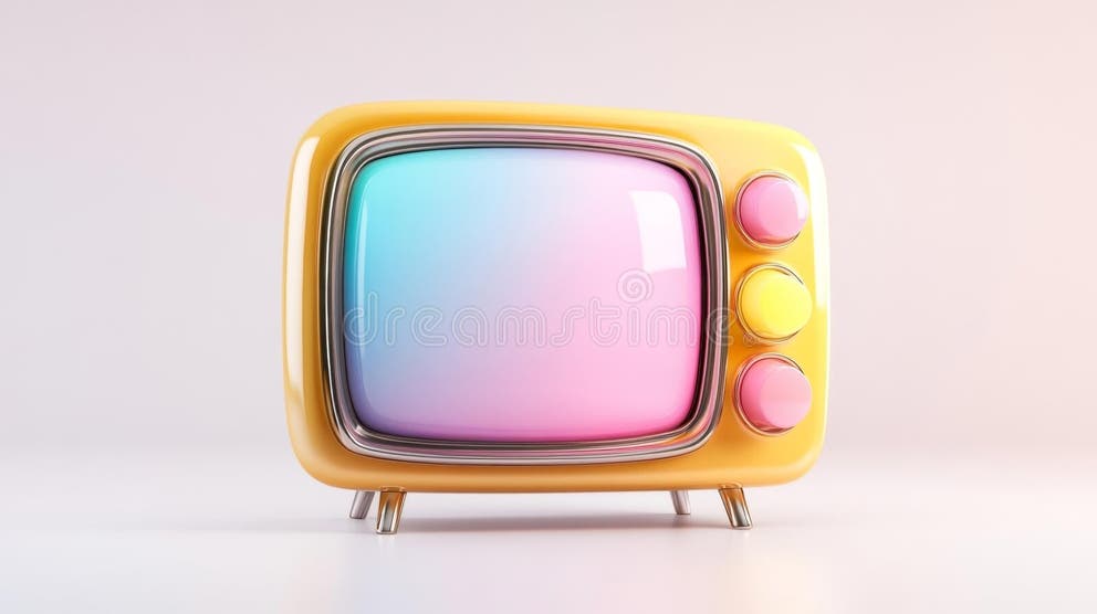 Retro Styled TV with Colorful Knobs and a Soft Pastel Gradient Screen ...