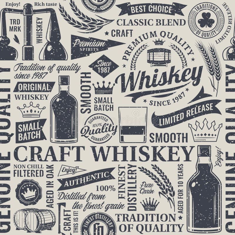 Retro Styled Typographic Whiskey Seamless Pattern or Background Stock ...