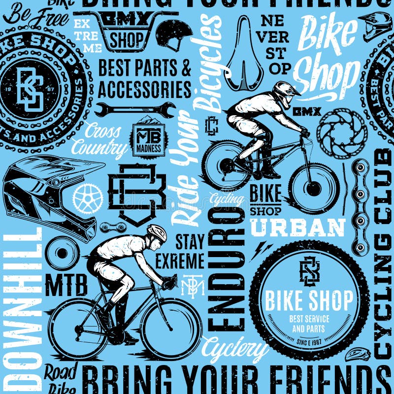 Retro Styled Vector Bicycle Theme Seamless Pattern or Background Stock ...