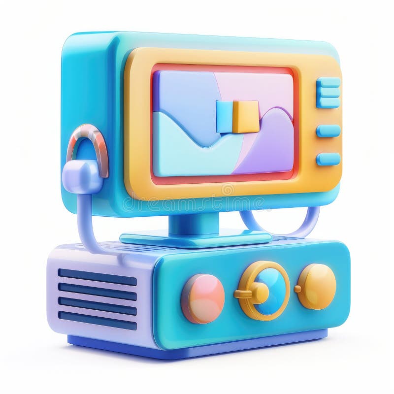 Colorful Retro Computer, 3D Render of a Vintage Device Stock ...