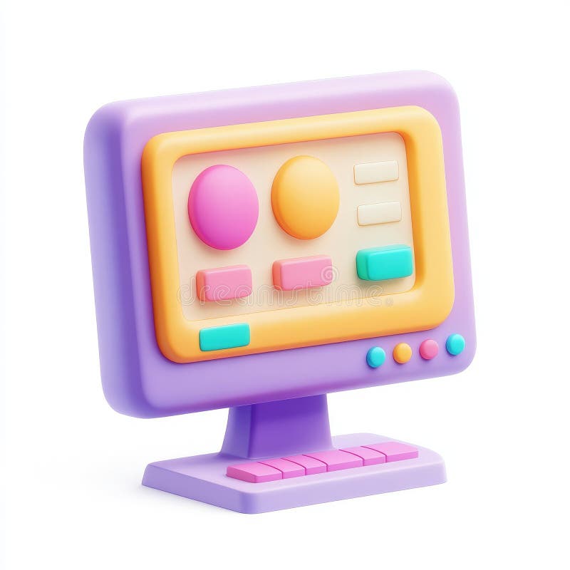 Cute Cartoon Computer, Pastel Colors, 3D Render Stock Illustration ...
