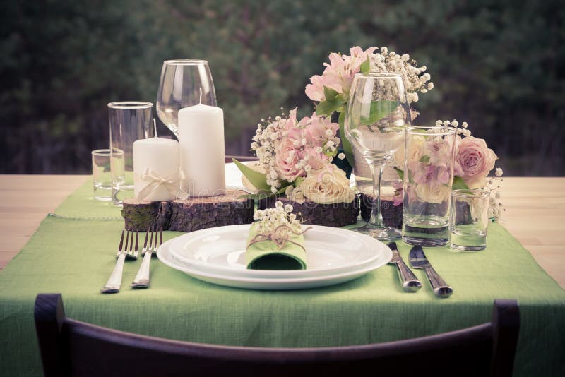 Retro Stylized Photo of Table Setting in Rustic Style. Stock Photo ...
