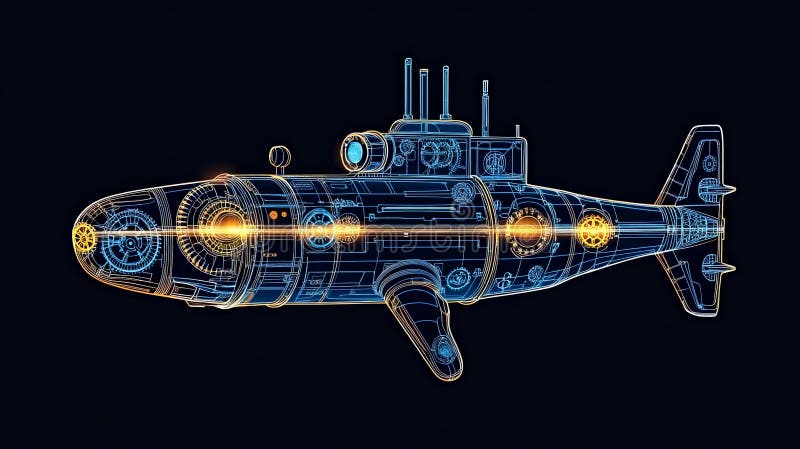 Retro Submarine Navigating Futuristic Depths Stock Illustration ...
