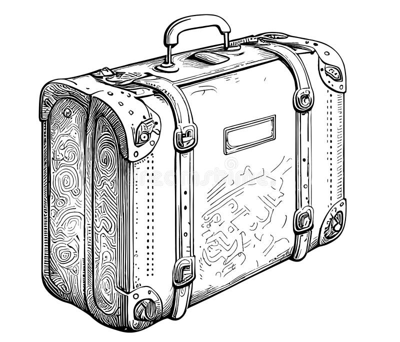 Retro Suitcase Sketch Hand Drawn in Doodle Style Vector Illustration ...