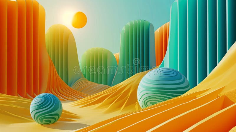 Retro Summer Abstract Landscape Scene for Product Display, Bright ...