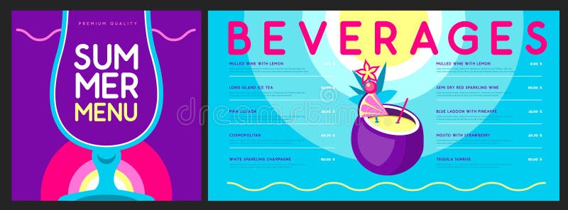 Retro Summer Restaurant Cocktail Menu Design with Pina Colada. Stock ...