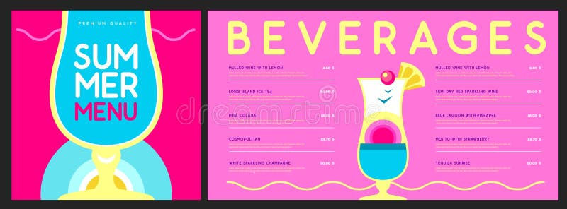 Retro Summer Restaurant Cocktail Menu Design. Stock Vector ...