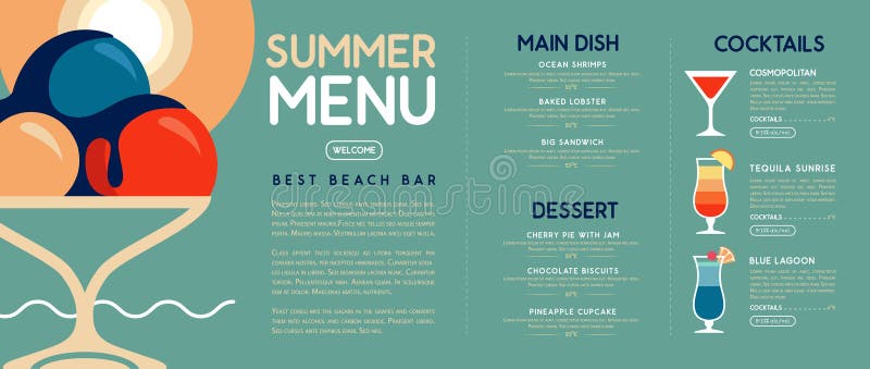 Retro Summer Restaurant Cocktail Menu Design. Stock Vector ...